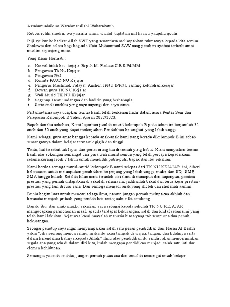 SAMBUTAN Kepsek | PDF