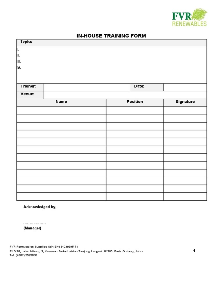In House Training Form | PDF