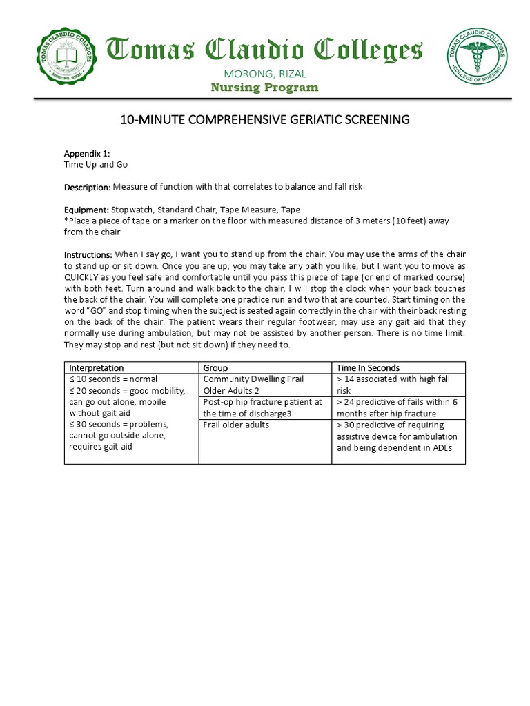 10 Minute Comprehensive Geriatic Screening | PDF