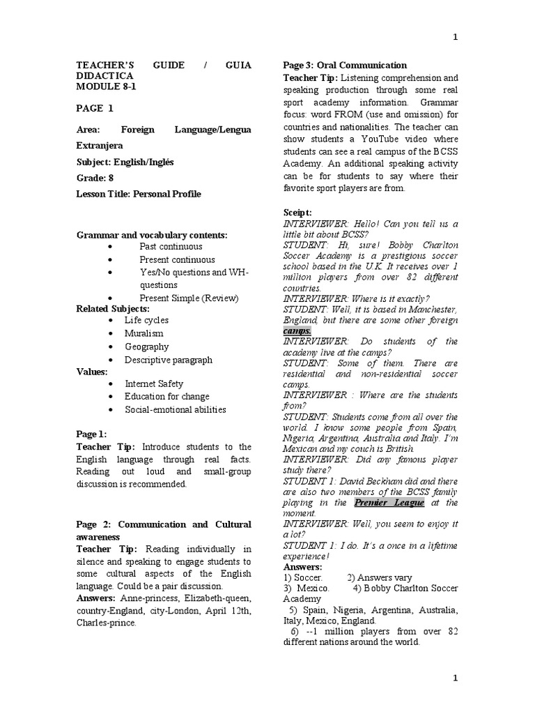 8 1 Teachers Guide Ingles - Sept | PDF | Adolescence | Social Media