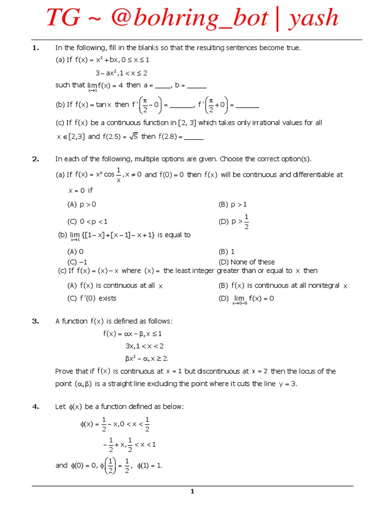 Continuity, Differentiability and Graph of Function | PDF | Mathematical Analysis | Mathematical ...