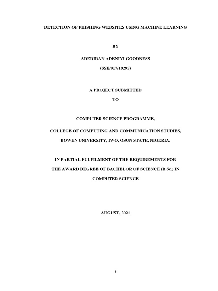 Chapter 1-5 DETECTING PHISHING WEBSITES USING MACHINE LEARNING | PDF