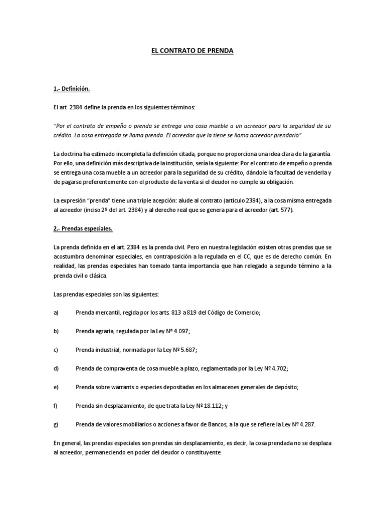 El Contrato de Prenda | PDF
