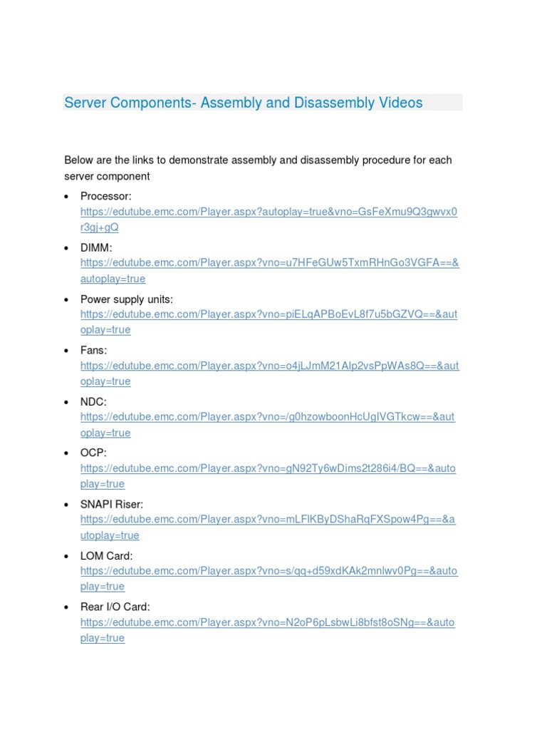 Server Components - Assembly and Disassembly Videos | PDF