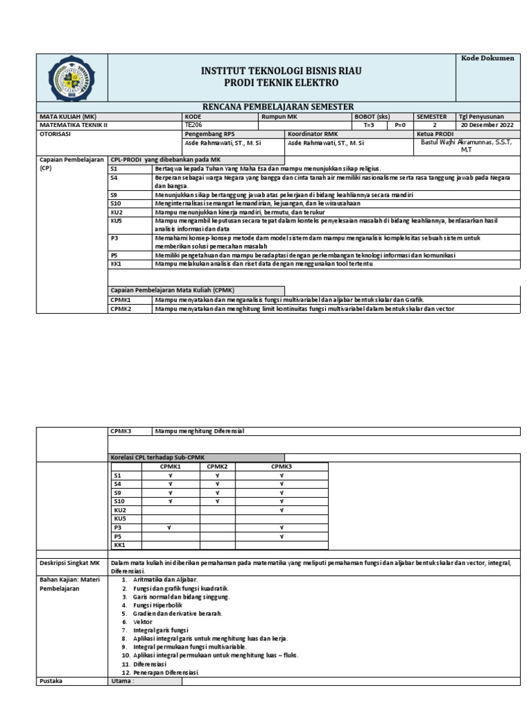 RPS Matematika Teknik II | PDF
