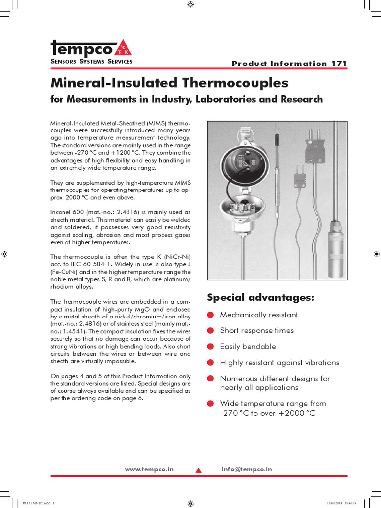 Tempco Thermocouple PI 171 MI-TC - Print | PDF | Electrical Connector ...
