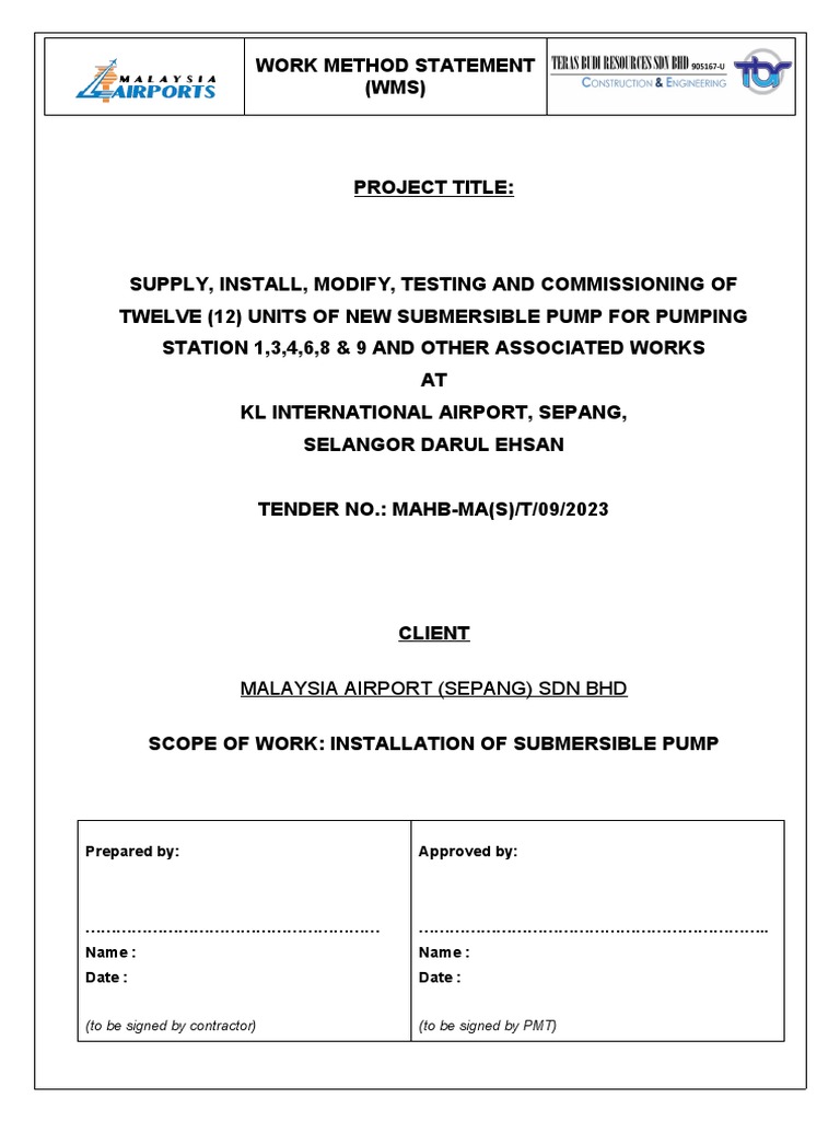01- WORK METHOD STATEMENT-Pump Replacement Job | PDF