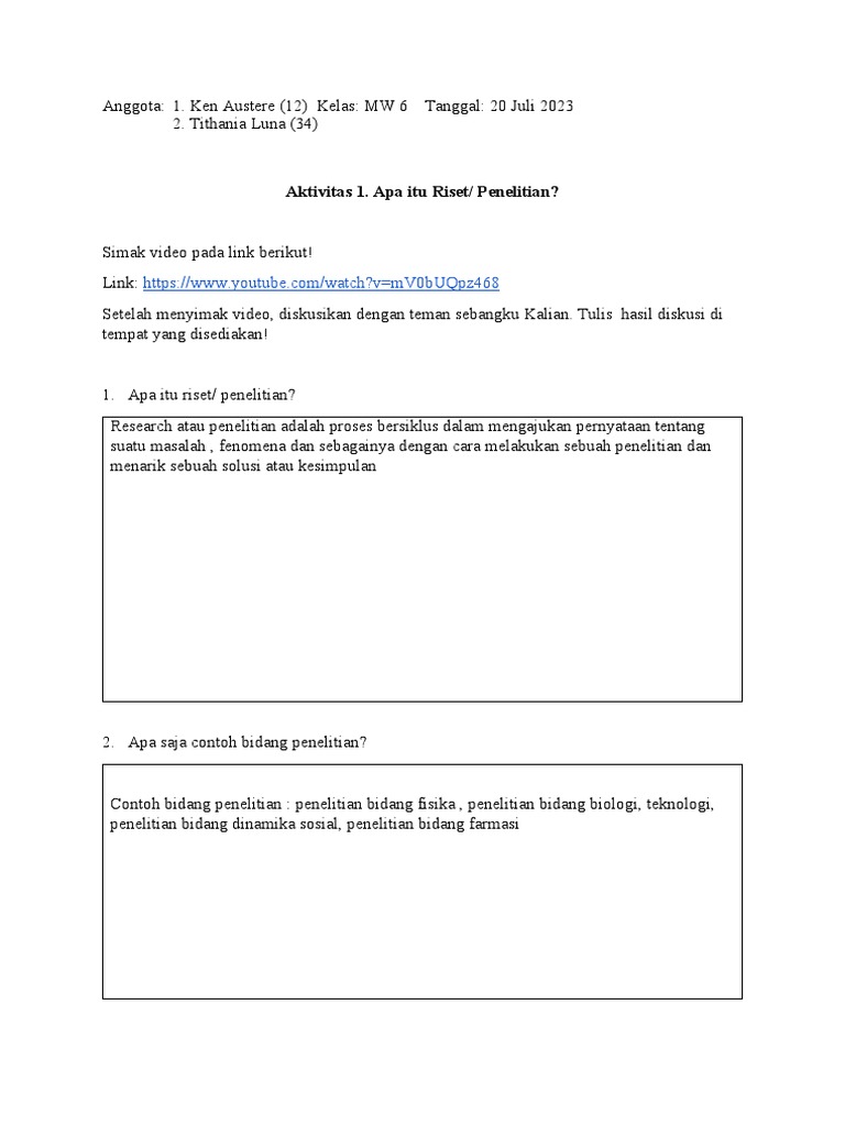 Aktivitas 1 Riset | PDF