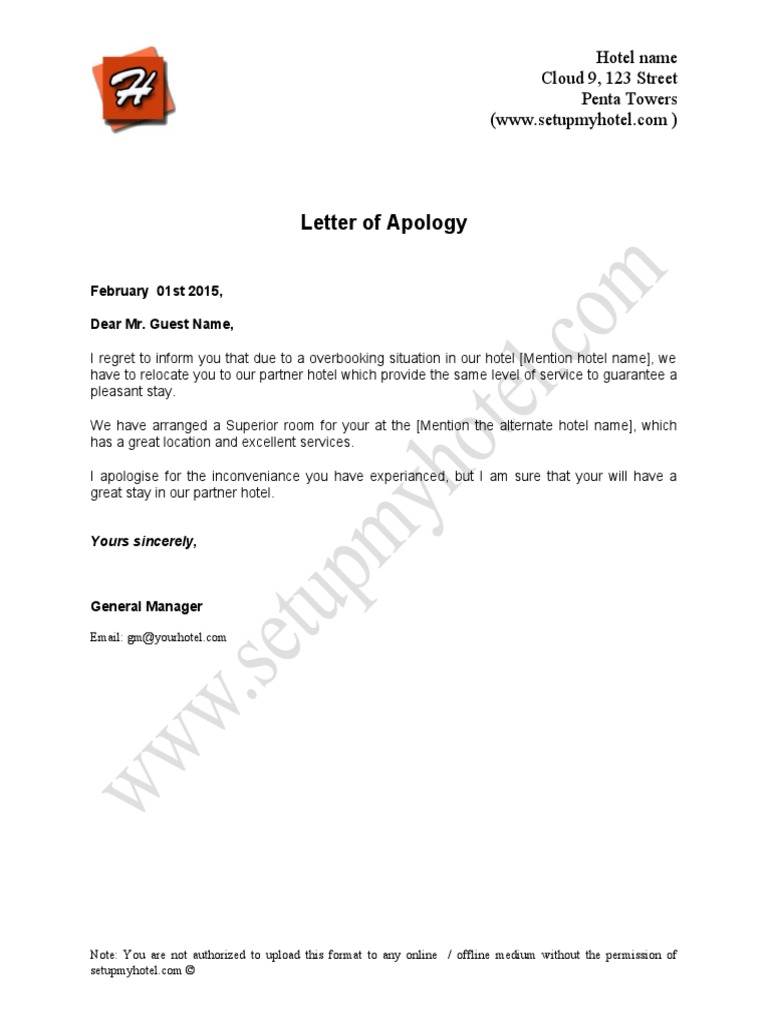 Apology Letter for Hotel Overbooking | PDF