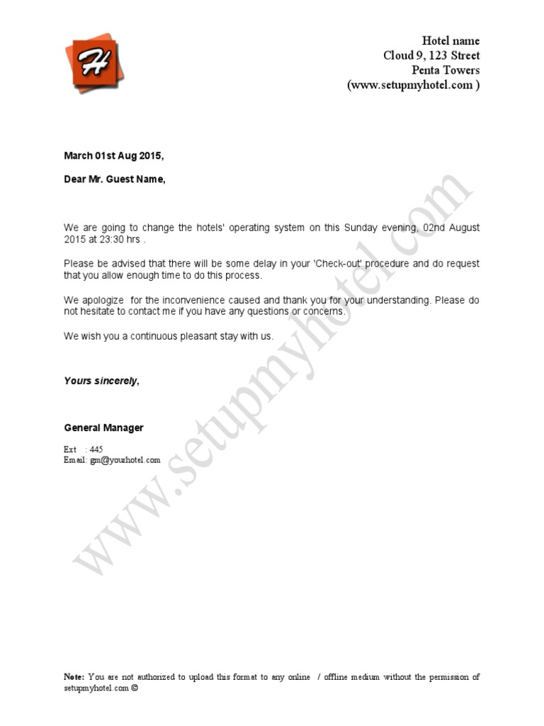 Hotel Apology Letter Hotel Software Change | PDF