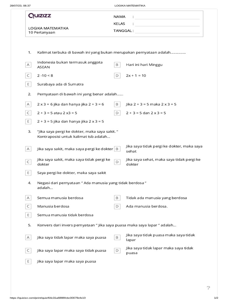 Logika Matematika: Negasi dan Invers | PDF