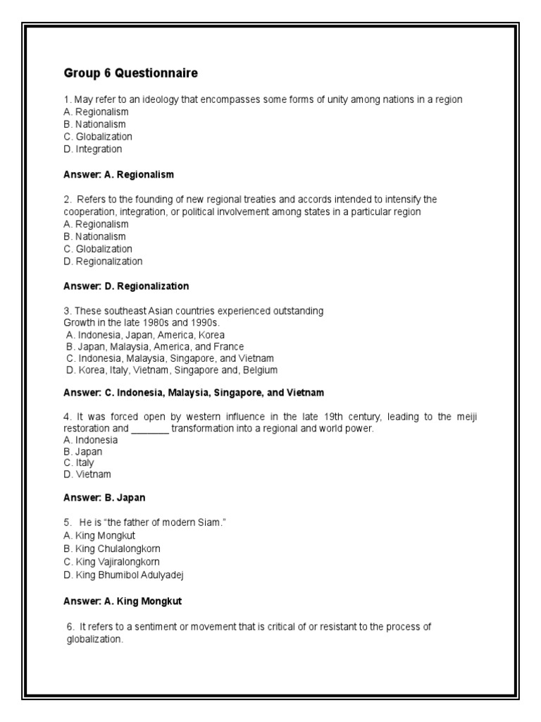 GROUP 6 Questionnaire | PDF | Asia Pacific Economic Cooperation ...