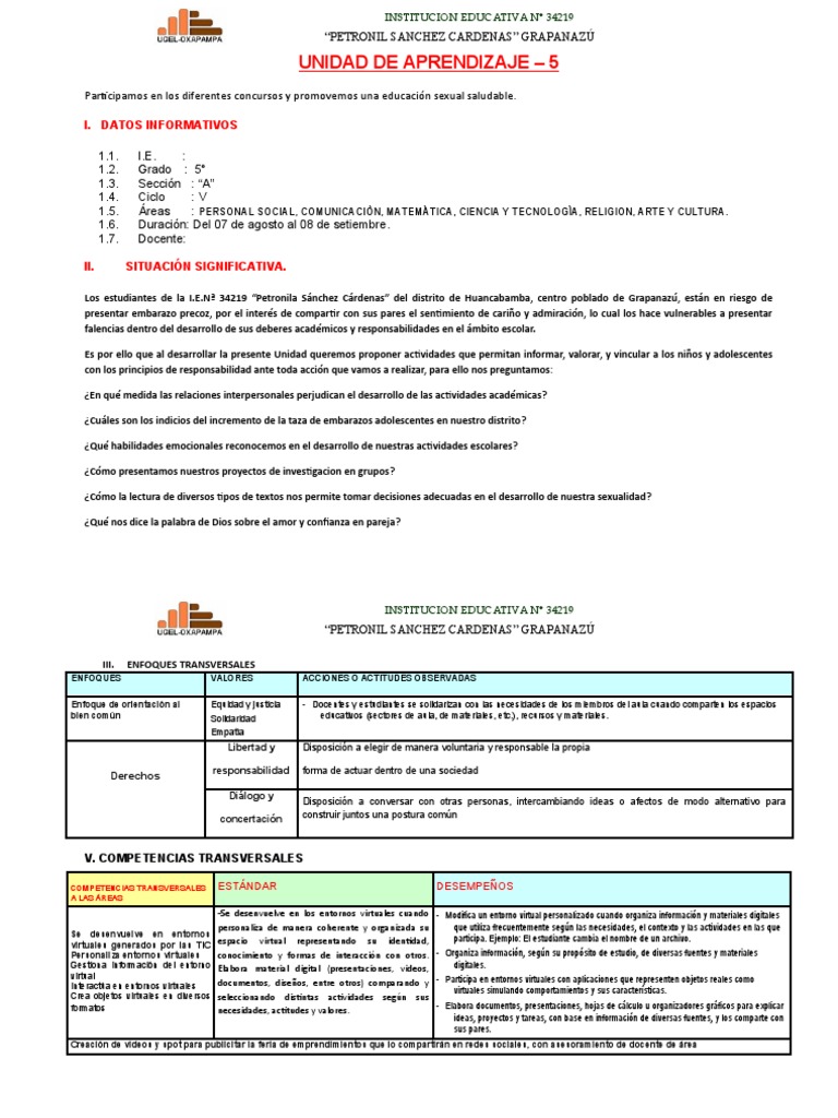 Unidad 5 Quinto de Primaria | PDF | Aprendizaje | Números