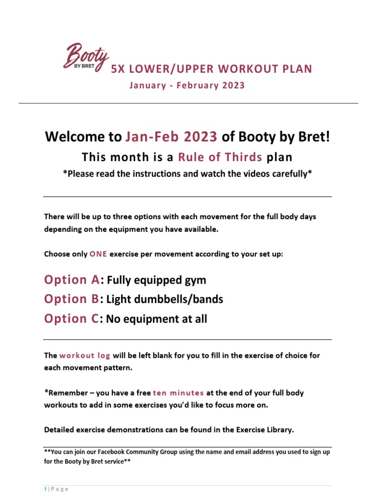 Booty by Bret: Jan-Feb Workout Plan | PDF