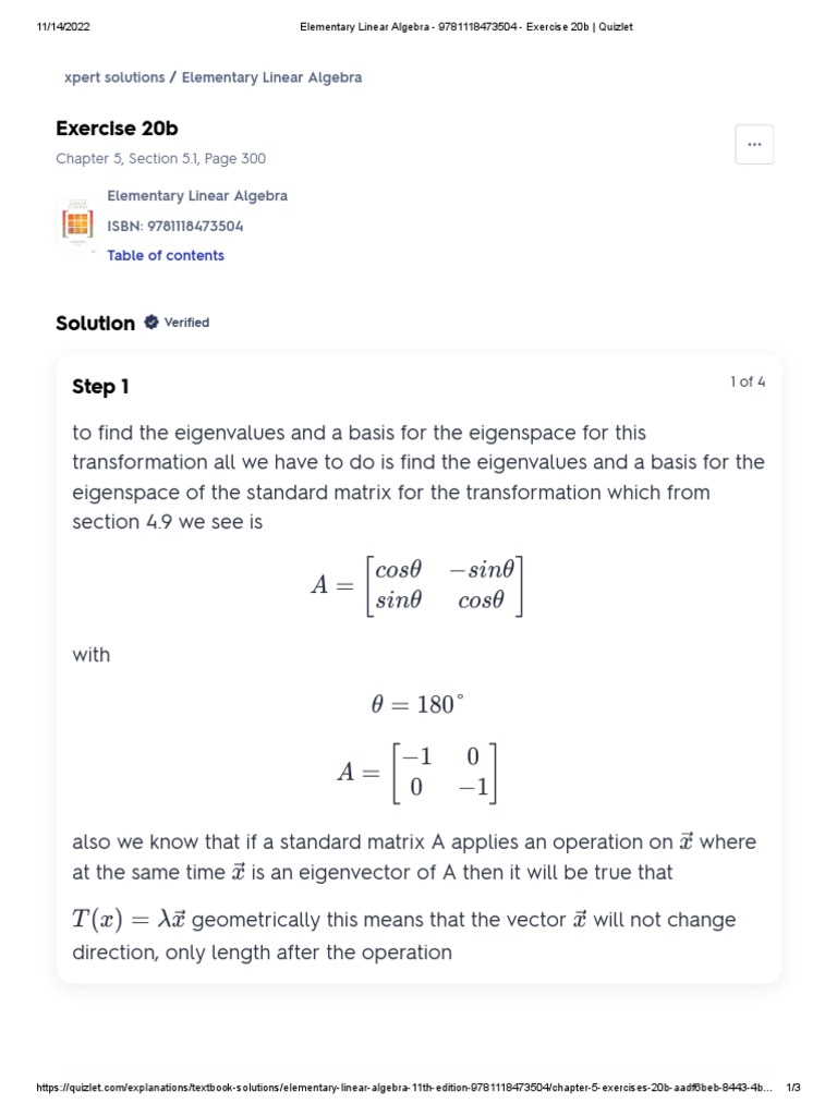 Elementary Linear Algebra - 9781118473504 - Exercise 20b - Quizlet | PDF | Eigenvalues And ...