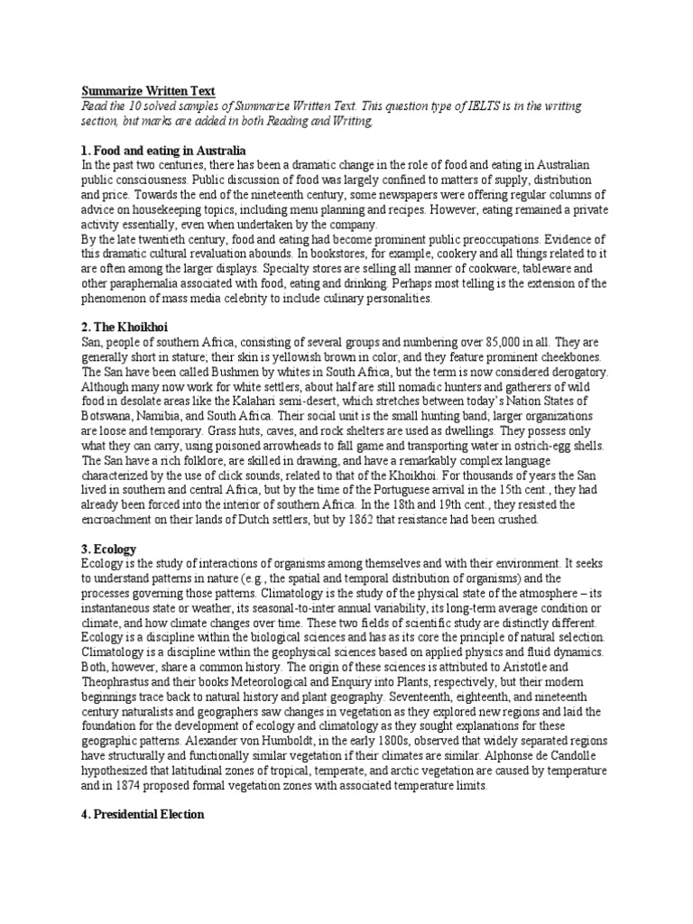 Summarize Written Text Task | PDF