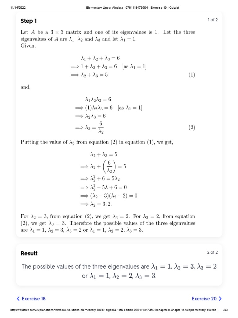 Elementary Linear Algebra - 9781118473504 - Exercise 19 - Quizlet | PDF