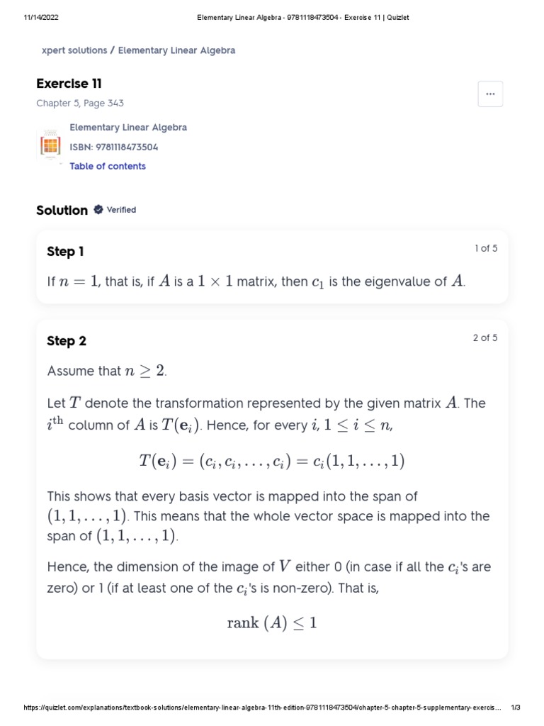 Elementary Linear Algebra - 9781118473504 - Exercise 20 - Quizlet | PDF | Linear Map | Linear ...