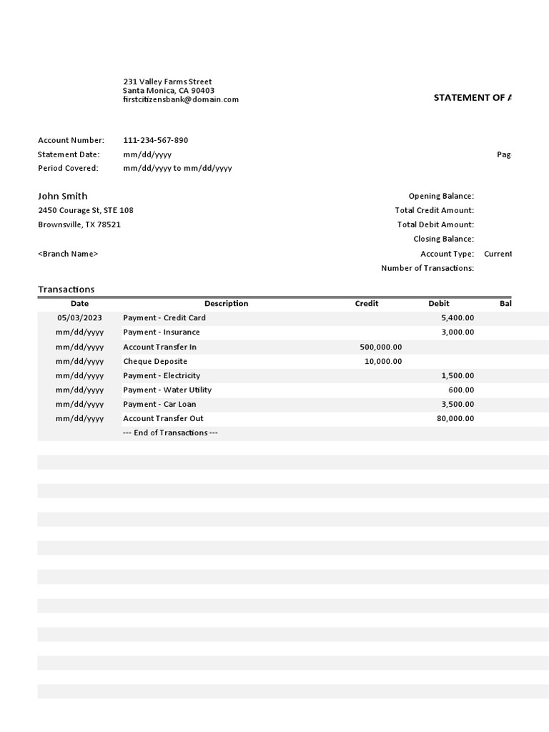 Bank Statement Template 1 TemplateLab | PDF