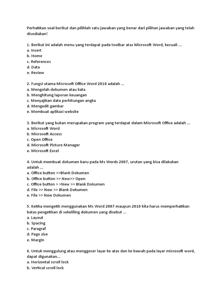 Soal Tes Dasar Ms Word | PDF