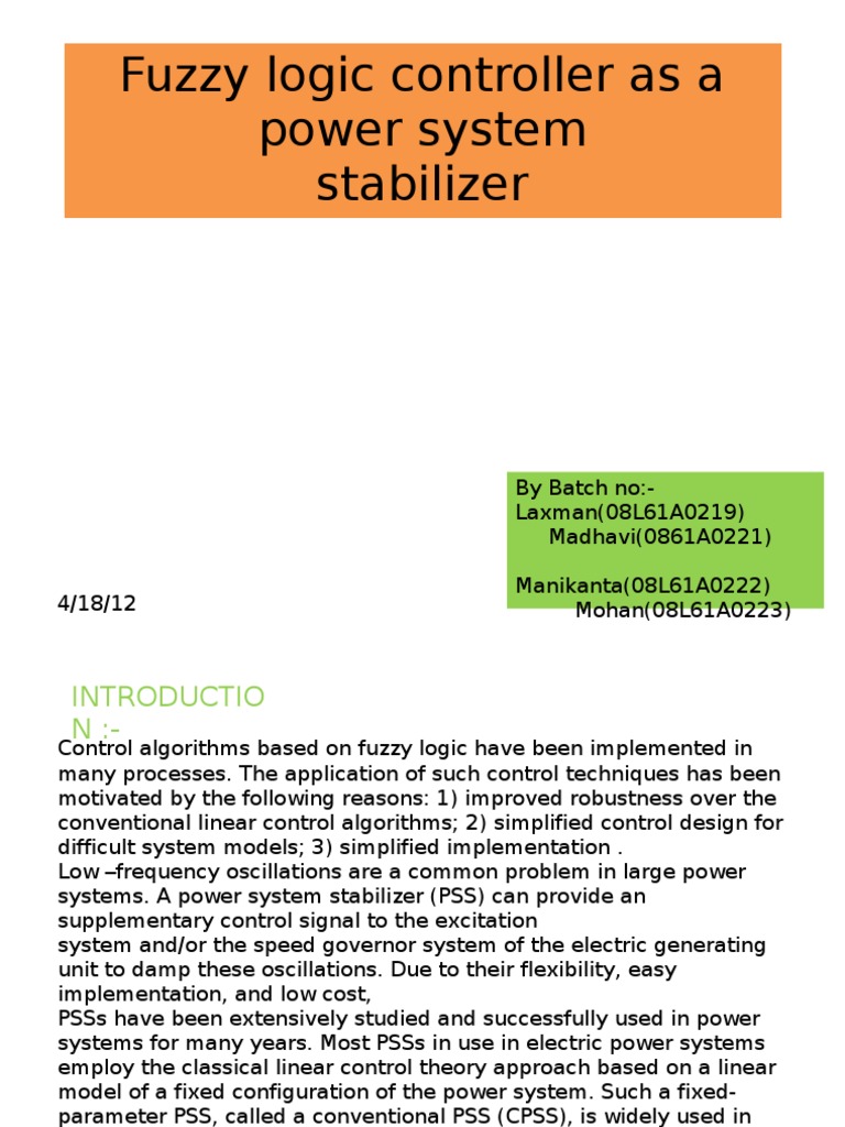 Fuzzy Logic Controller As A Power System Stabilizer | PDF | Control Theory | Fuzzy Logic