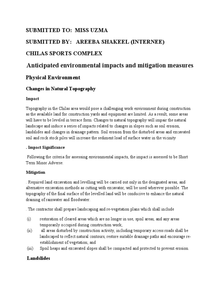 Anticipated Environmental Impacts and Mitigation Measures | PDF