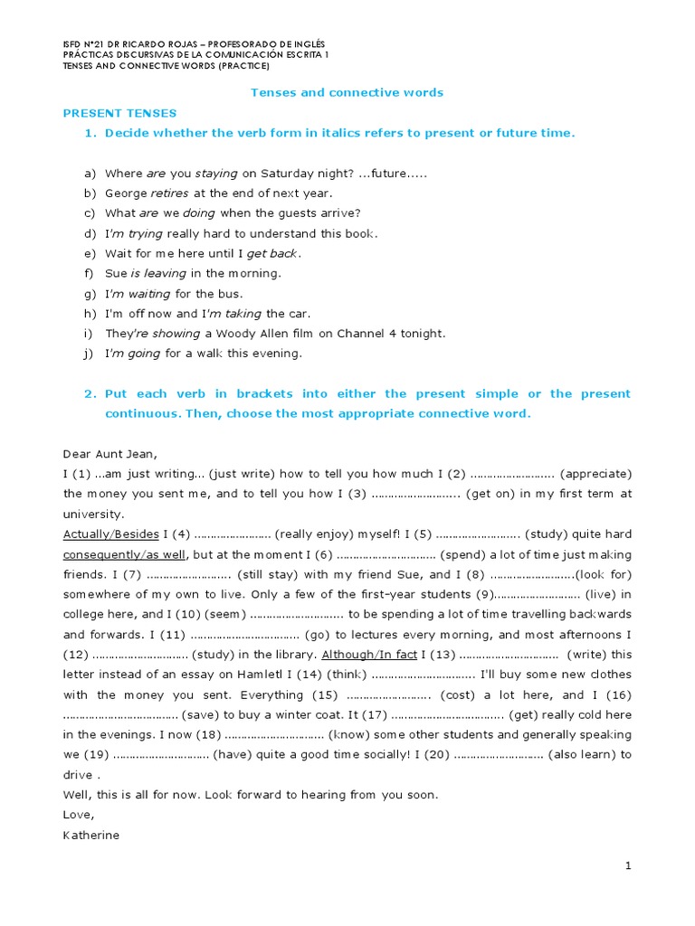 Practice On Tenses and Connective Words | PDF