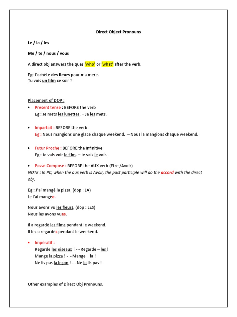 Direct Object Pronouns | PDF