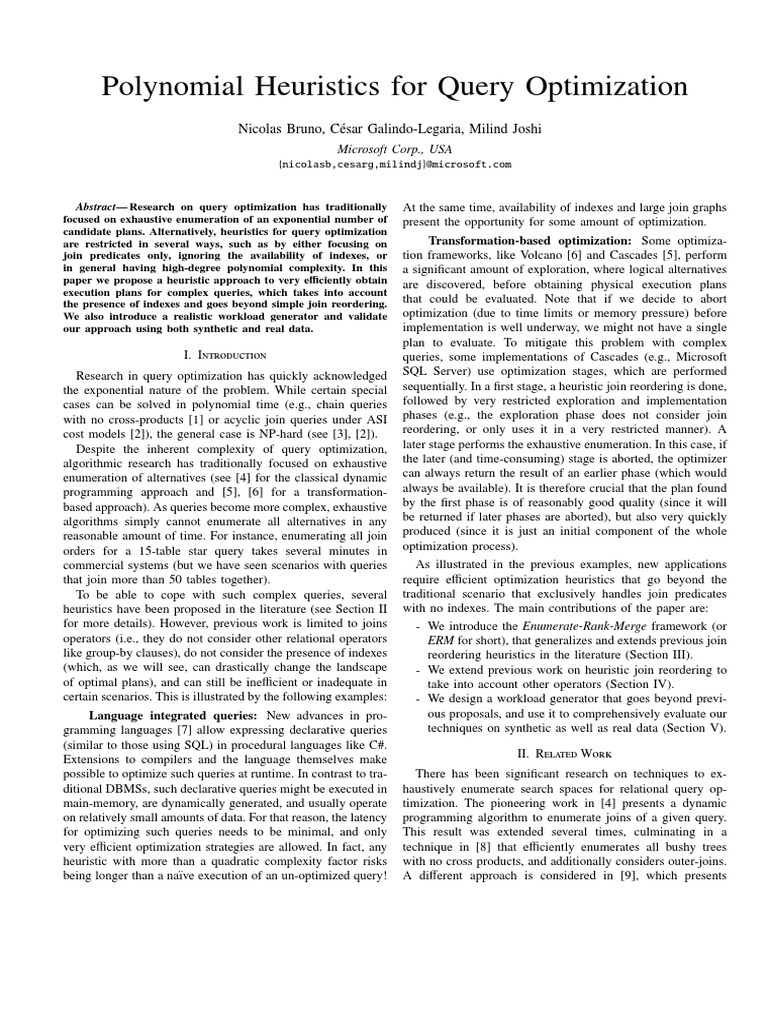 Polynomial Heuristics for Query Optimization | PDF