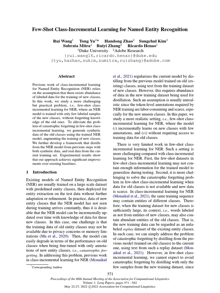 2022ACL-Few-Shot Class-Incremental Learning For Named Entity Recognition | PDF