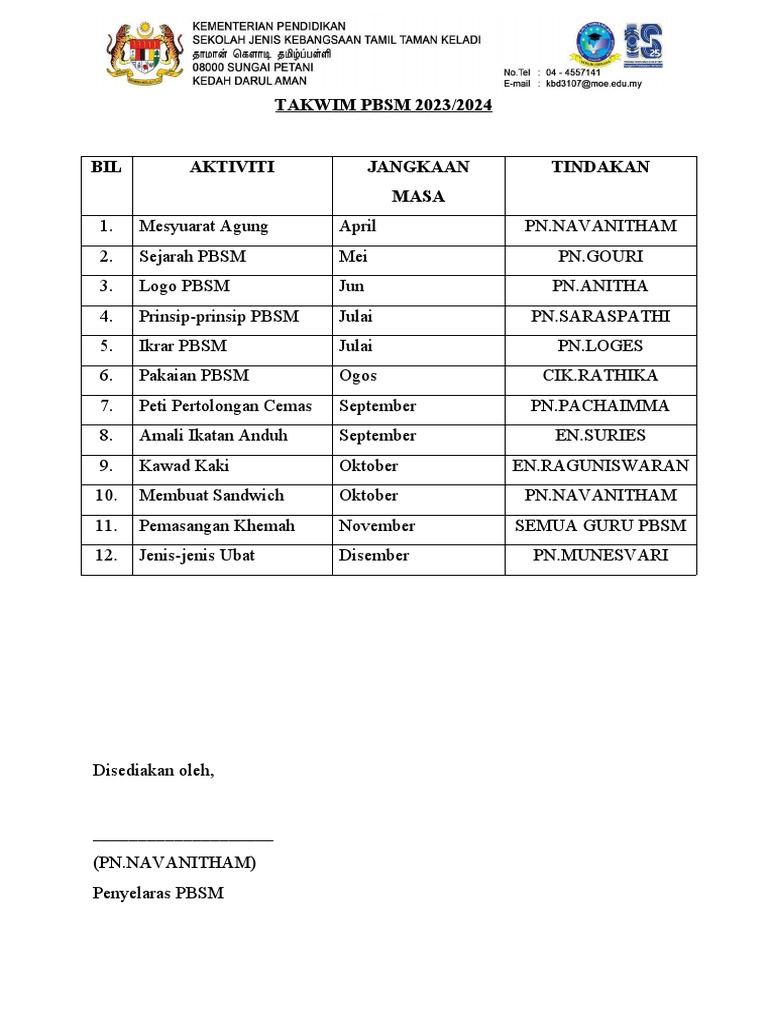 Takwim PBSM 2023 | PDF