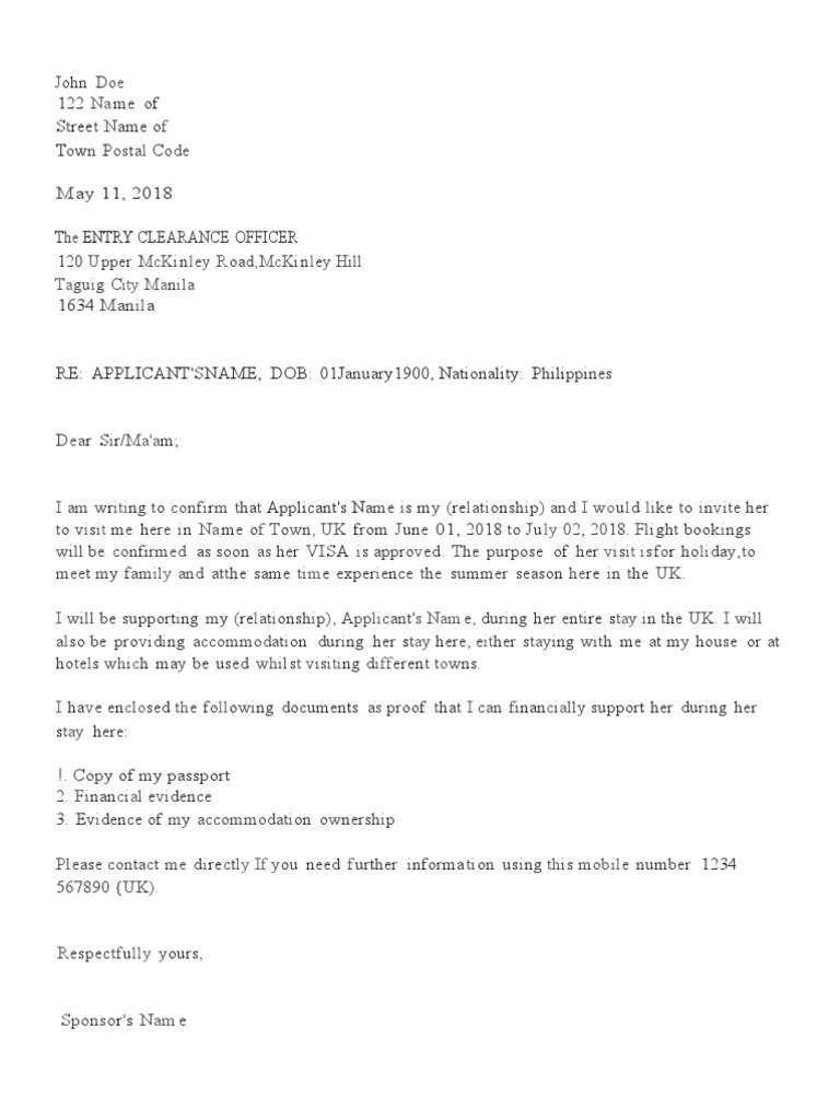 Visa Application Letter | PDF