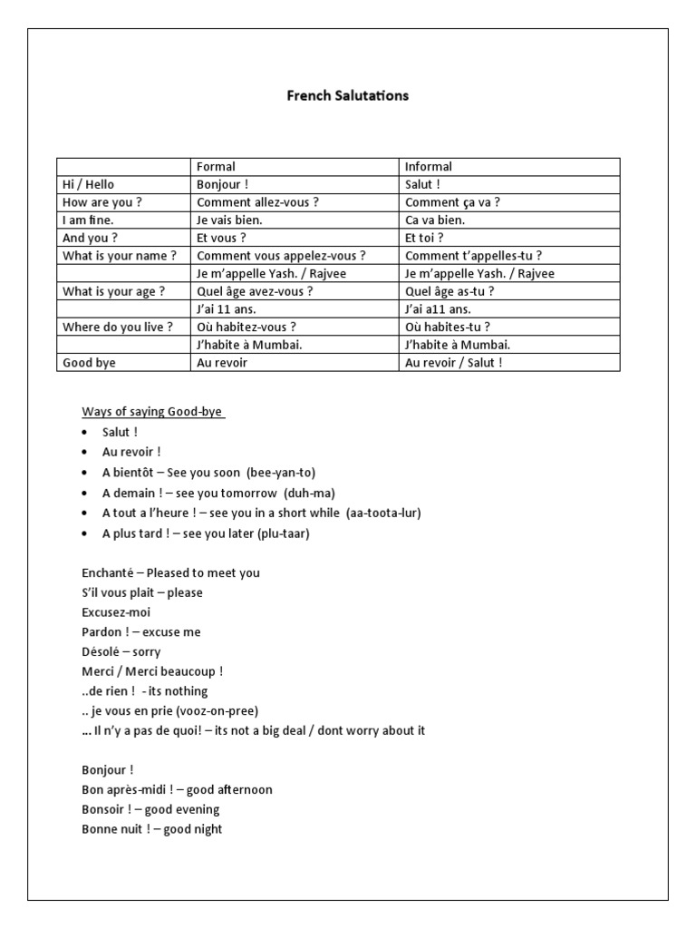 French Salutations | PDF
