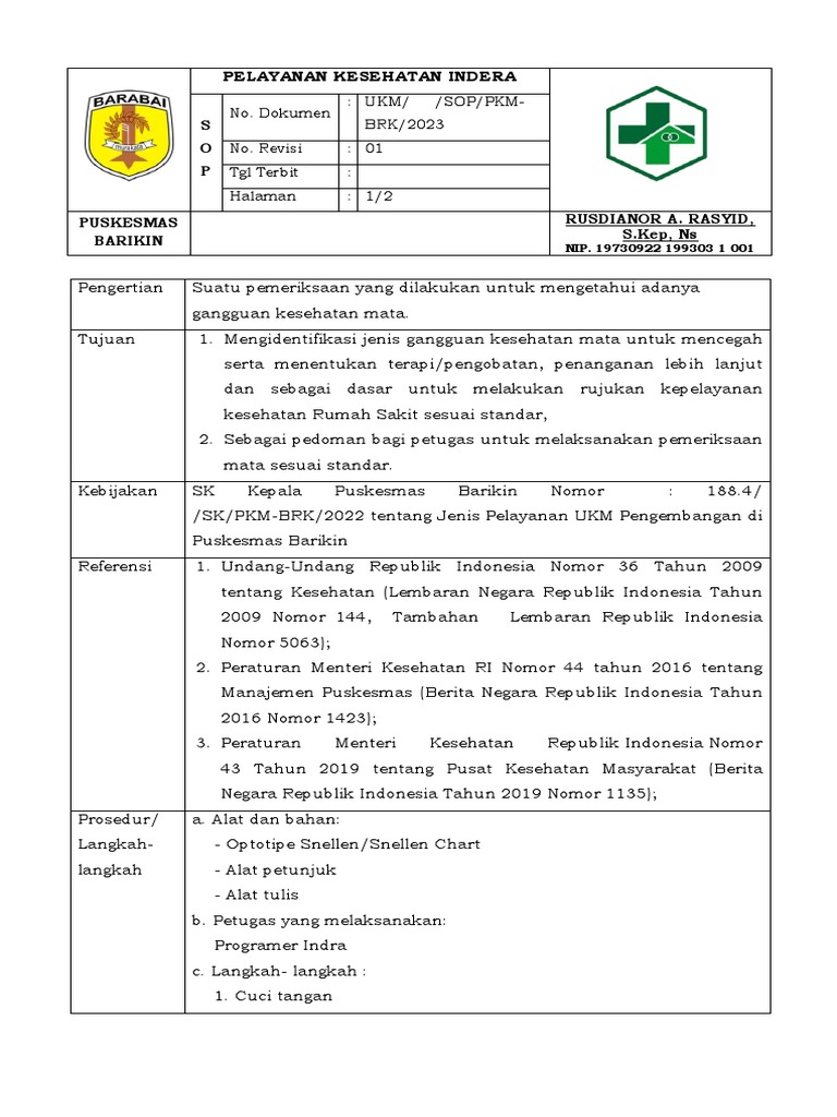 Sop Pelayanan Kesehatan Indera | PDF