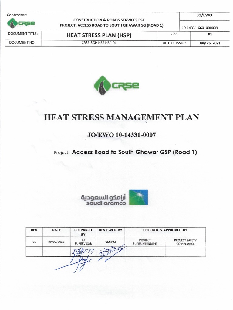 Heat Stress Management Plan for CRSE | PDF | Hyperthermia | Perspiration