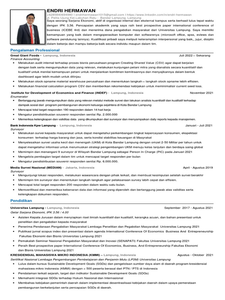 CV - Endri Hermawan | PDF | Karier & Perkembangan | Seni