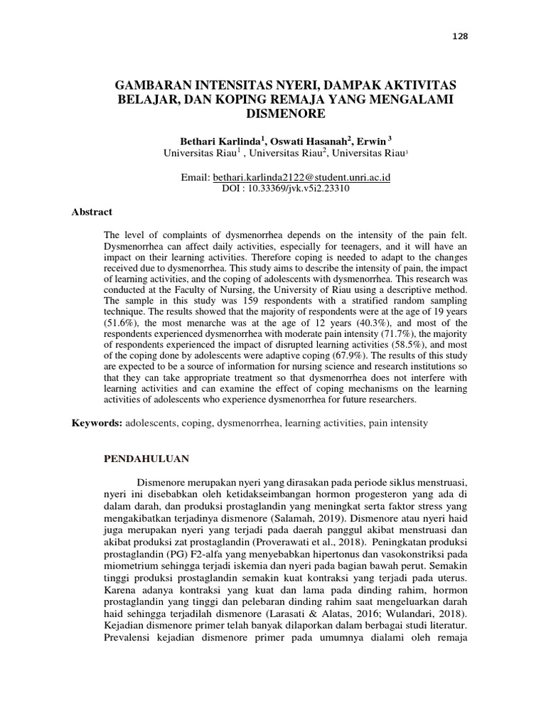 Gambaran Intensitas Nyeri Dampak Aktivitas Belajar | PDF | Adolescence | Puberty
