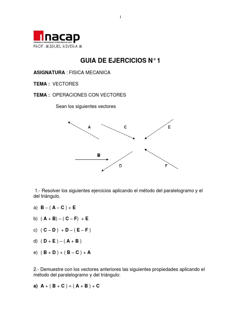Guia De Ejercicios Vectores Pdf