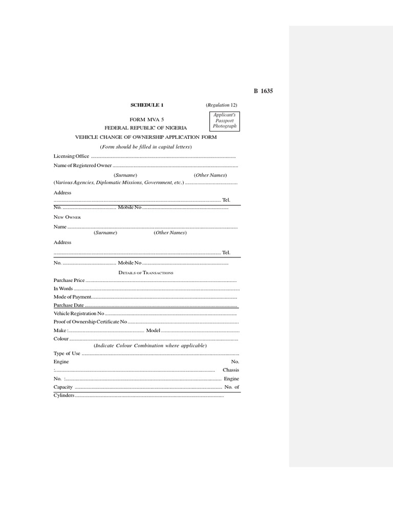 Form MVA 5 Change Ownership | PDF