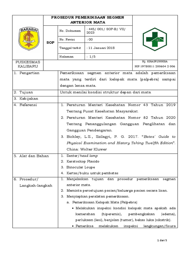 Prosedur Pemeriksaan Segmen Anterior Mata | PDF | Pengembangan Diri ...