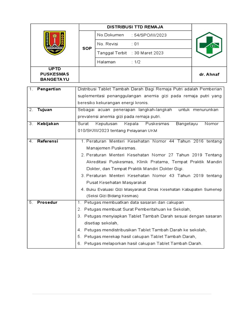 54) 2.7.1.3 Sop-Distribusi-Ttd-Remaja | PDF