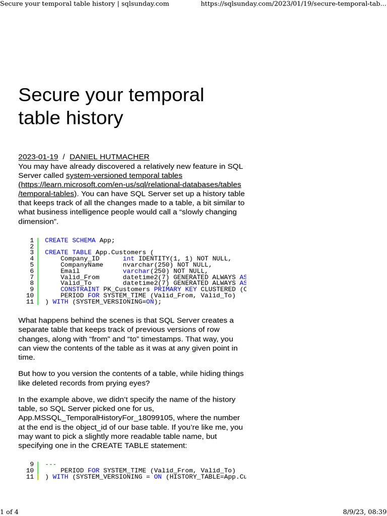 Secure Temporal Table History | Download Free PDF | Table (Database) | Data Secure Temporal Table History | Download Free PDF | Table (Database) | Data