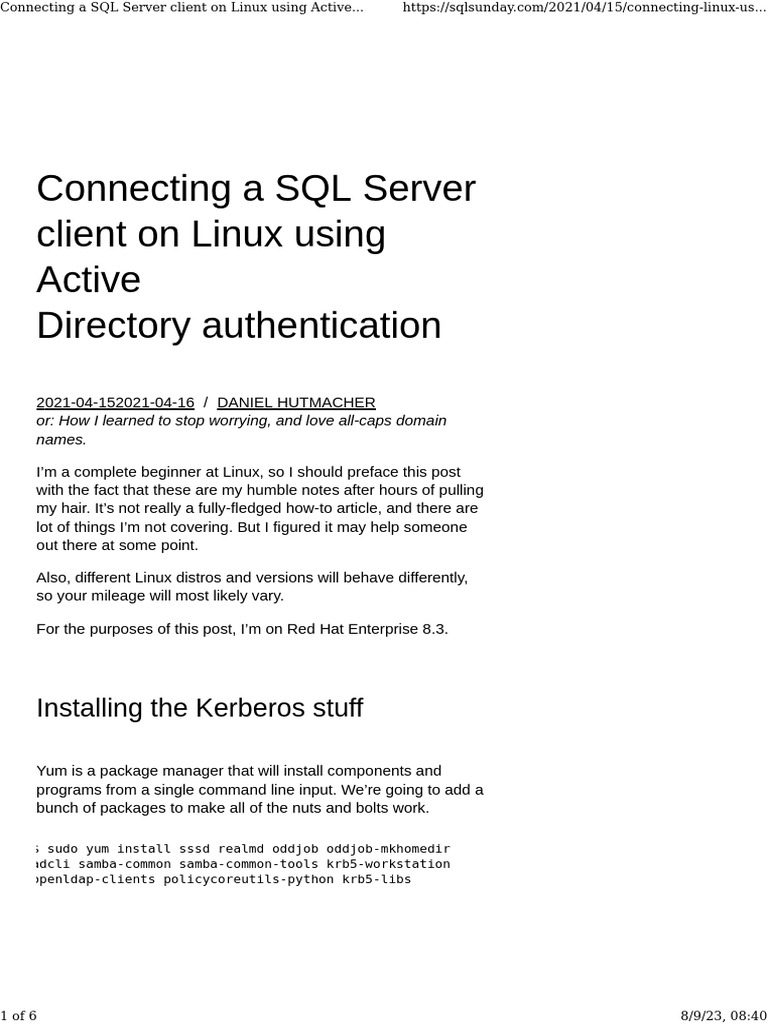 Connecting Linux Using Ad Authentication Pdf Active Directory Microsoft Sql Server
