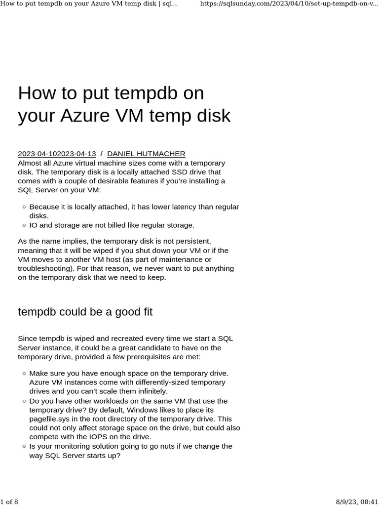 How To Put Tempdb On Your Azure VM Temp Disk | PDF | Virtual Machine ...