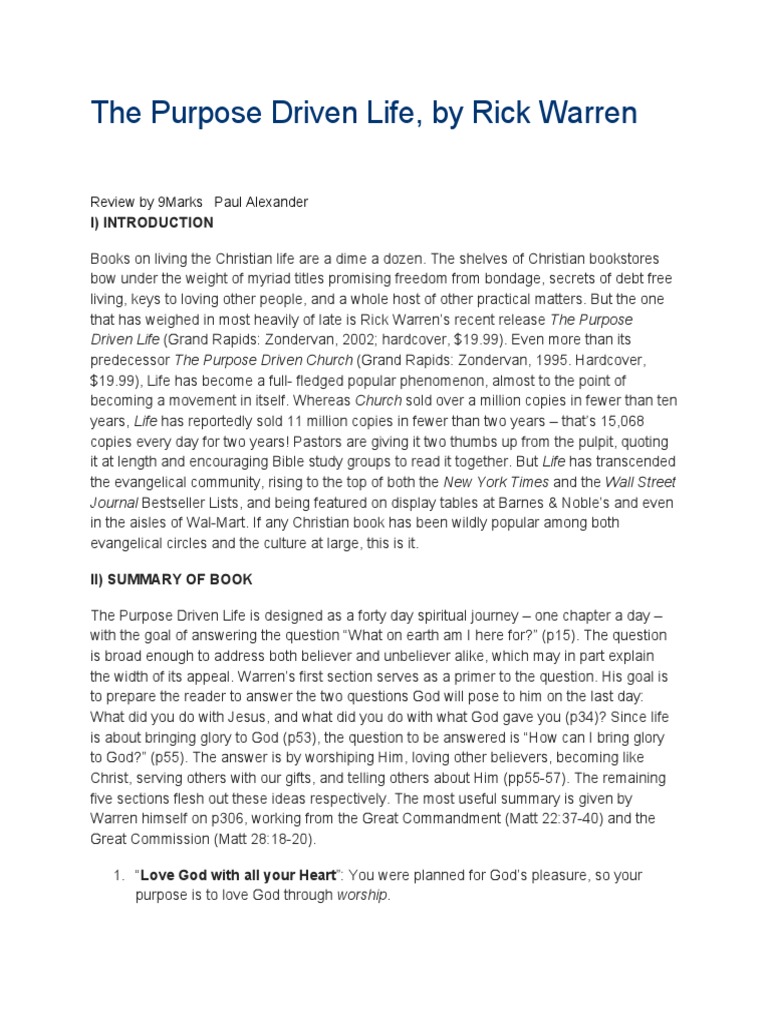 The Purpose Driven Life, by Rick Warren | PDF