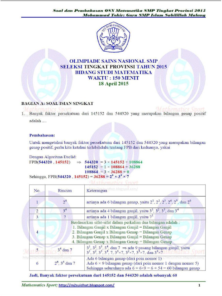 SMP Matematika OSP 2015 Solusi | PDF