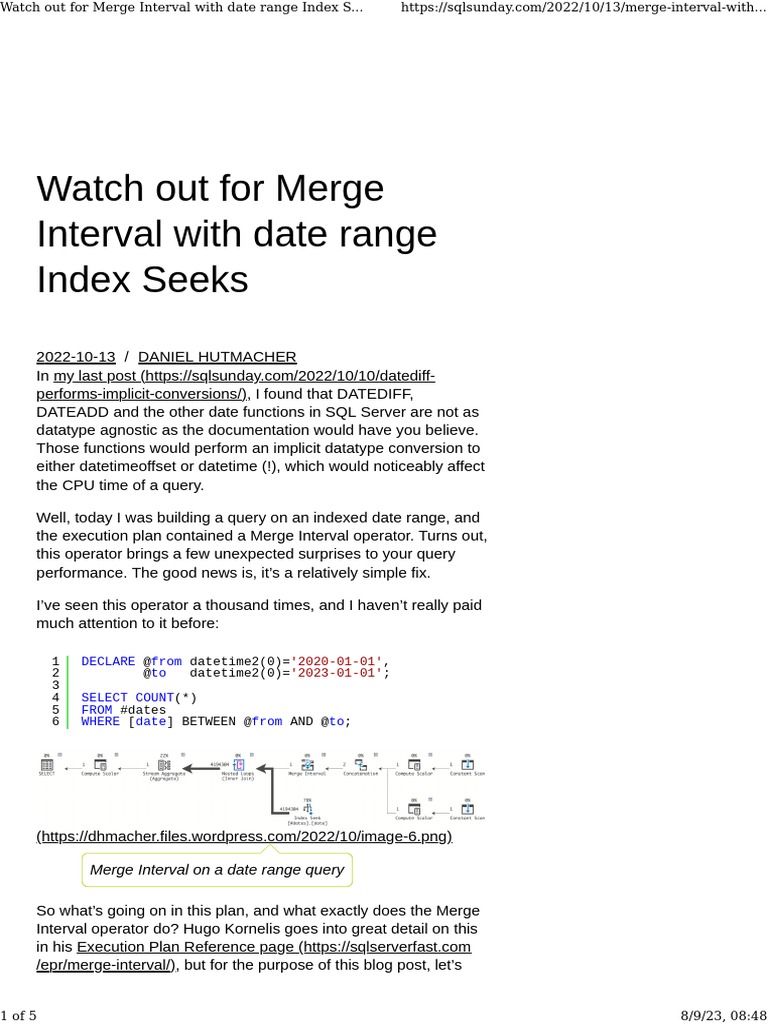 Merge Interval With Date Range Index Seek | PDF