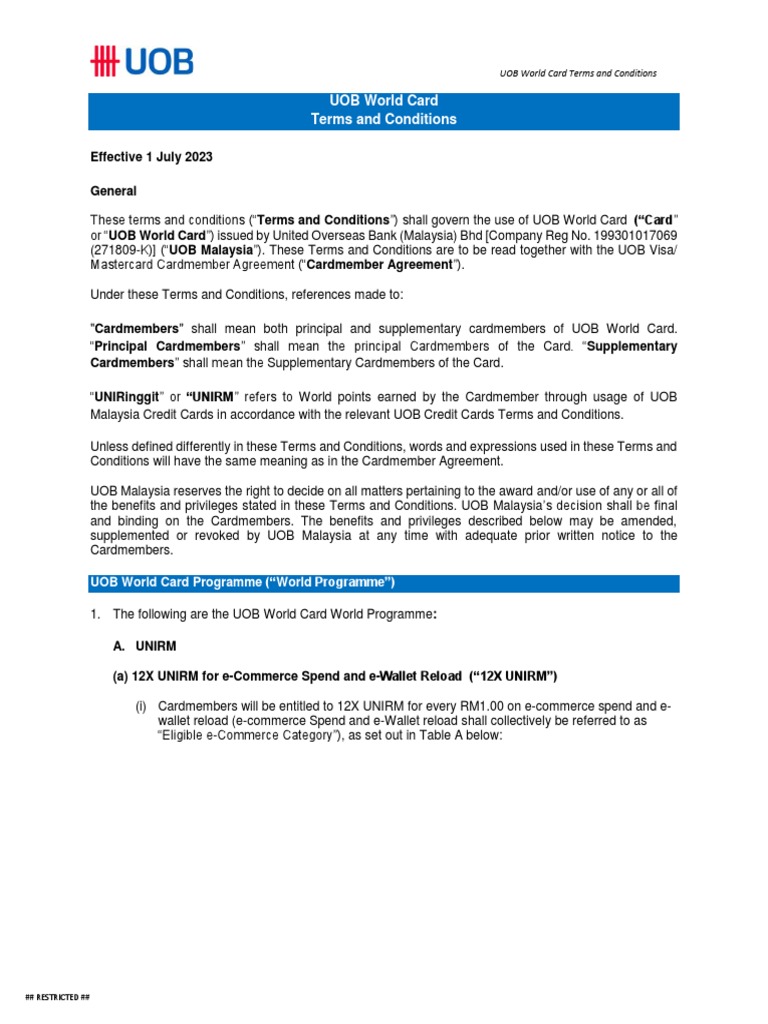 Uob World Card TNC Eng | PDF | Airport Lounge | Credit Card