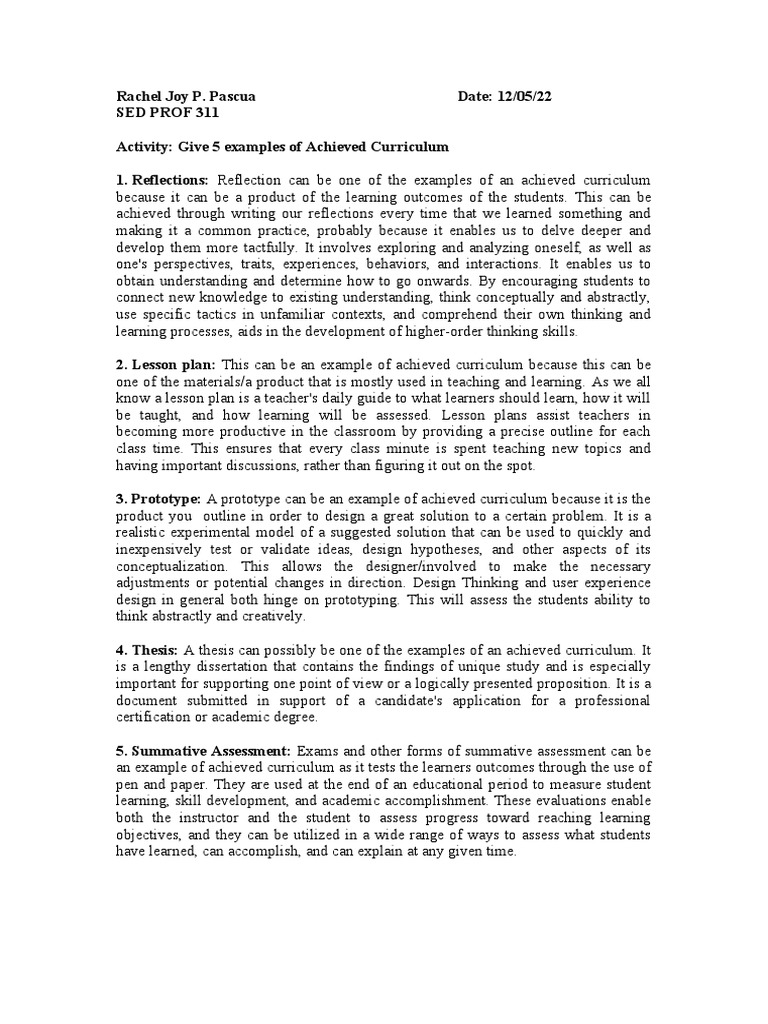 Examples of Achieved Curriculum | PDF