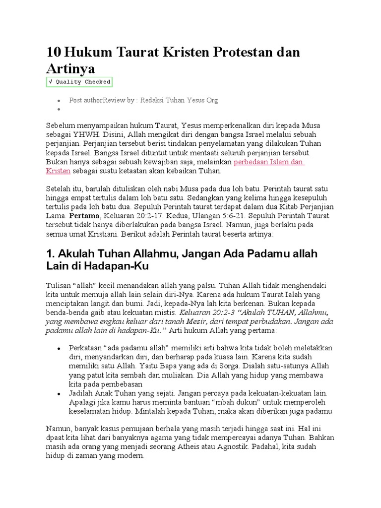 10 Hukum Taurat Kristen dan Artinya | PDF